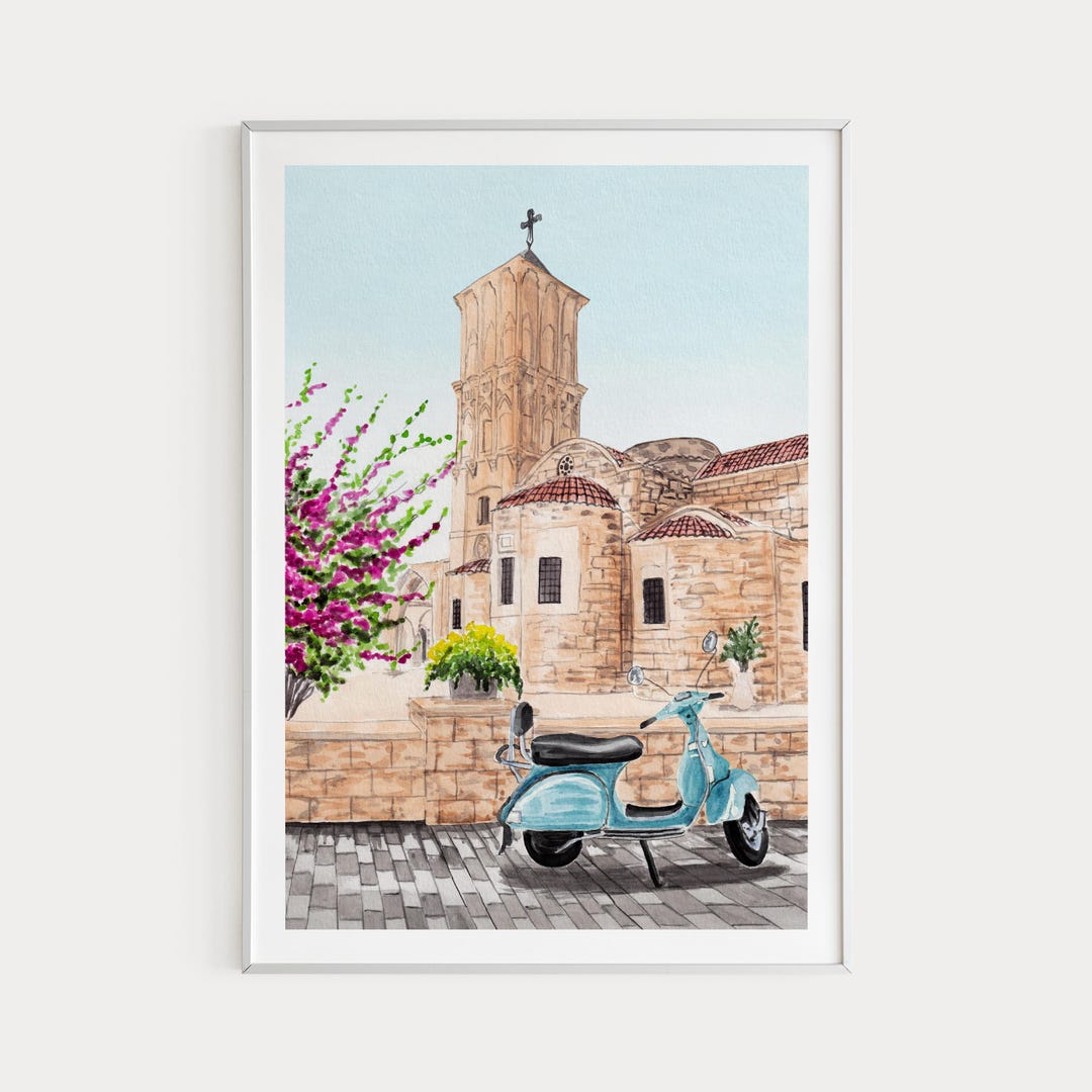Larnaca Print, Cyprus Wall Art, Watercolor Painting, Larnaca Cityscape ...