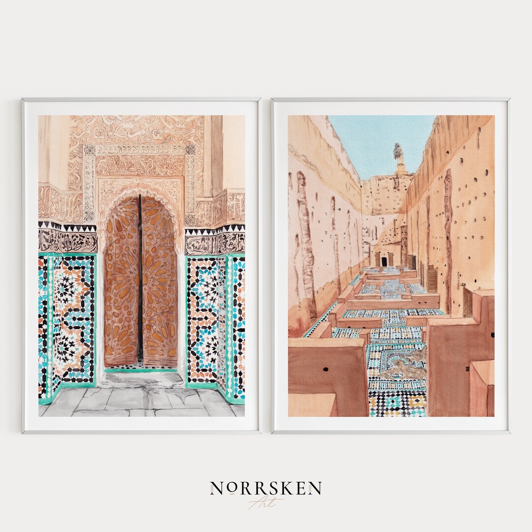 Marrakesh Set of 2 Watercolor Prints, Morocco Wall Art, Marrakesh Art ...
