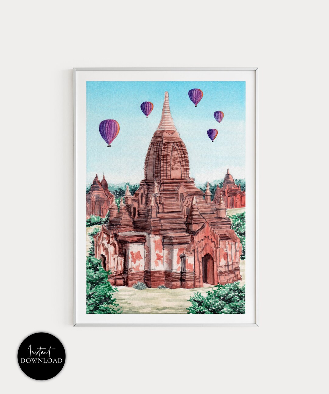 Bagan Print, Myanmar Wall Art, Watercolor Print, Myanmar Print ...