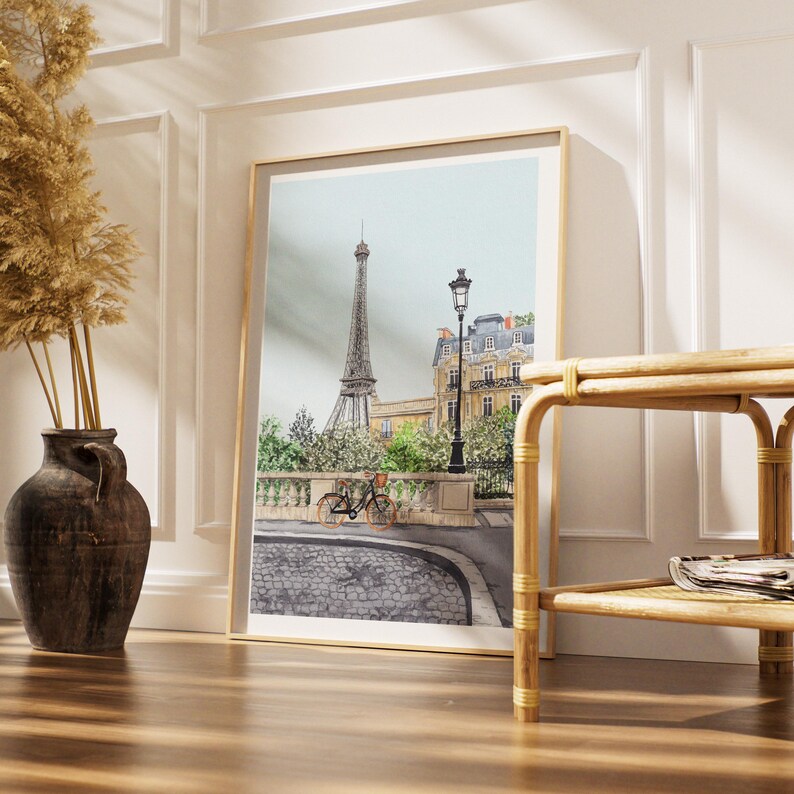 Paris Watercolor Printable Wall Art, Eiffel Tower Street Scene Painting ...