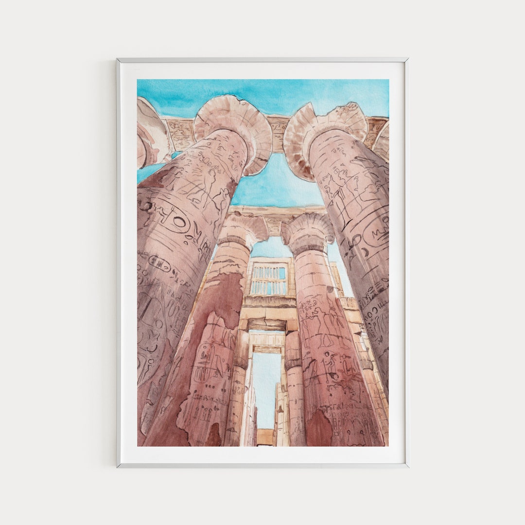 Karnak Temple Print, Egypt Wall Art, Karnak Watercolor Art, Egypt ...