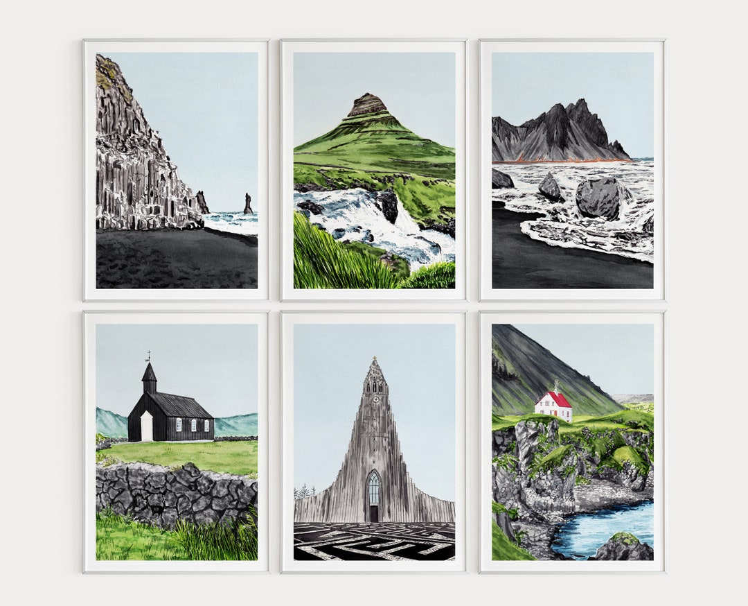 Iceland Set of 6, Iceland Wall Art, Watercolor Painting, Scandinavian ...