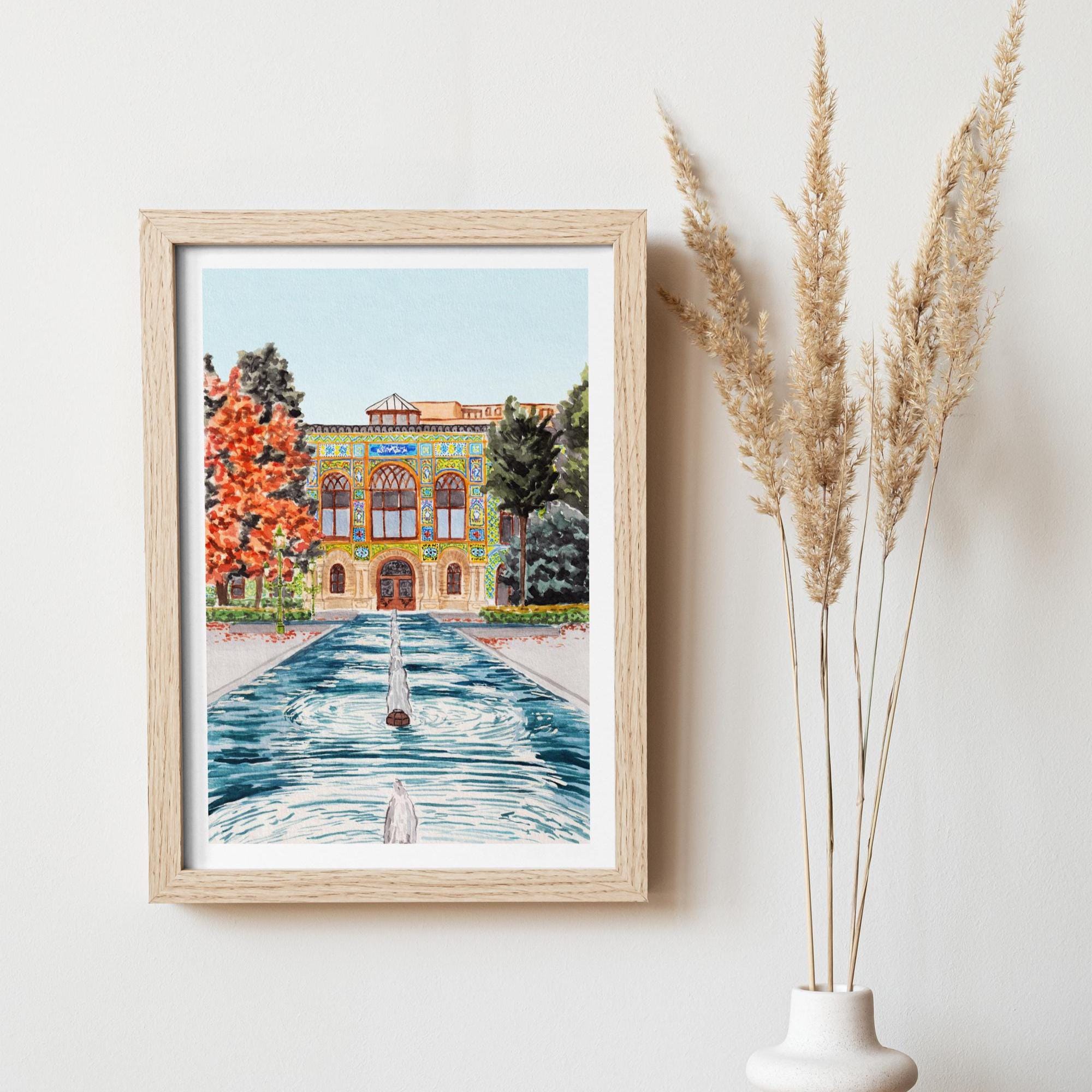 Tehran Print, Iran Wall Art, Golestan Palace, Watercolor Painting, Iran ...