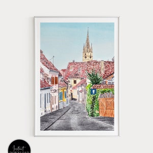 Sibiu Print Romania Wall Art Sibiu Painting Watercolor Print Romania ...