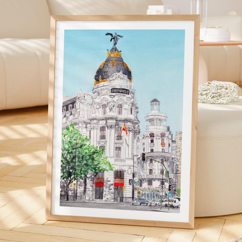 Madrid Watercolor Print, Spain Wall Art, Madrid Cityscape Painting ...