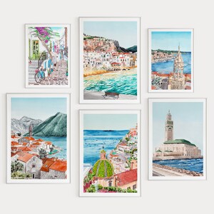 Mediterranean Set of 20 Watercolor Prints, Gallery Wall Set, Coastal ...