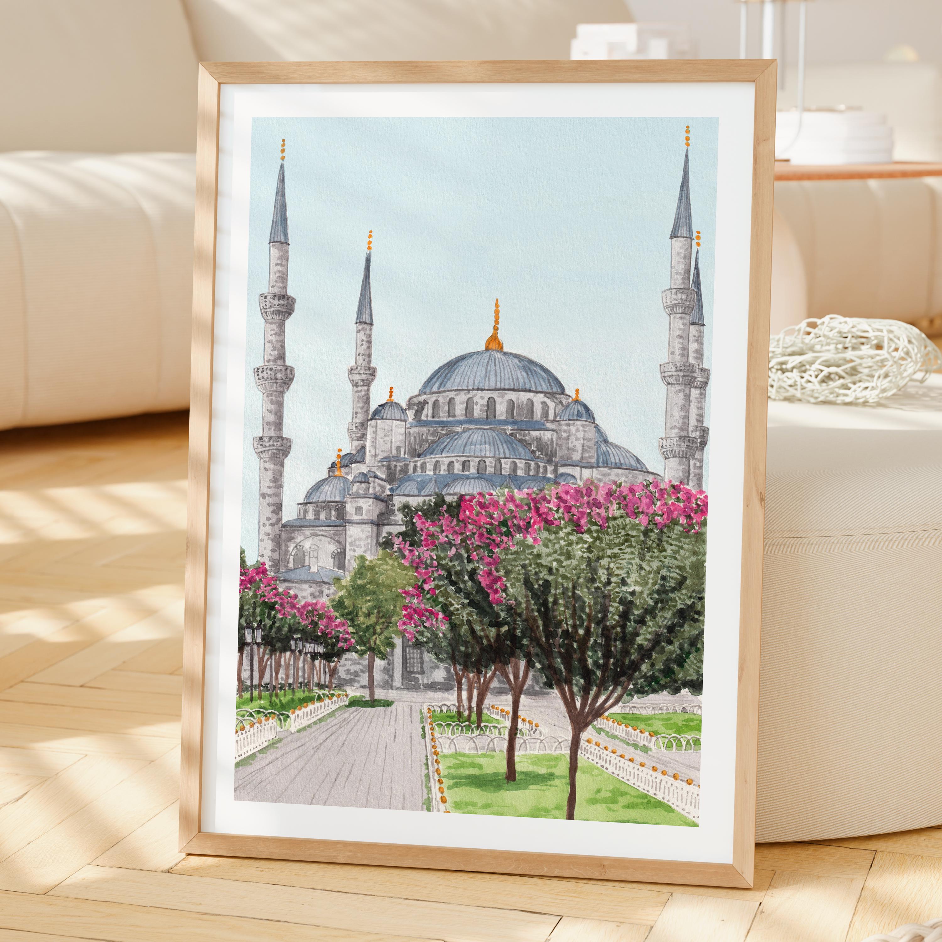 Blue Mosque Watercolor Print, Turkey Wall Art, Istanbul Cityscape ...