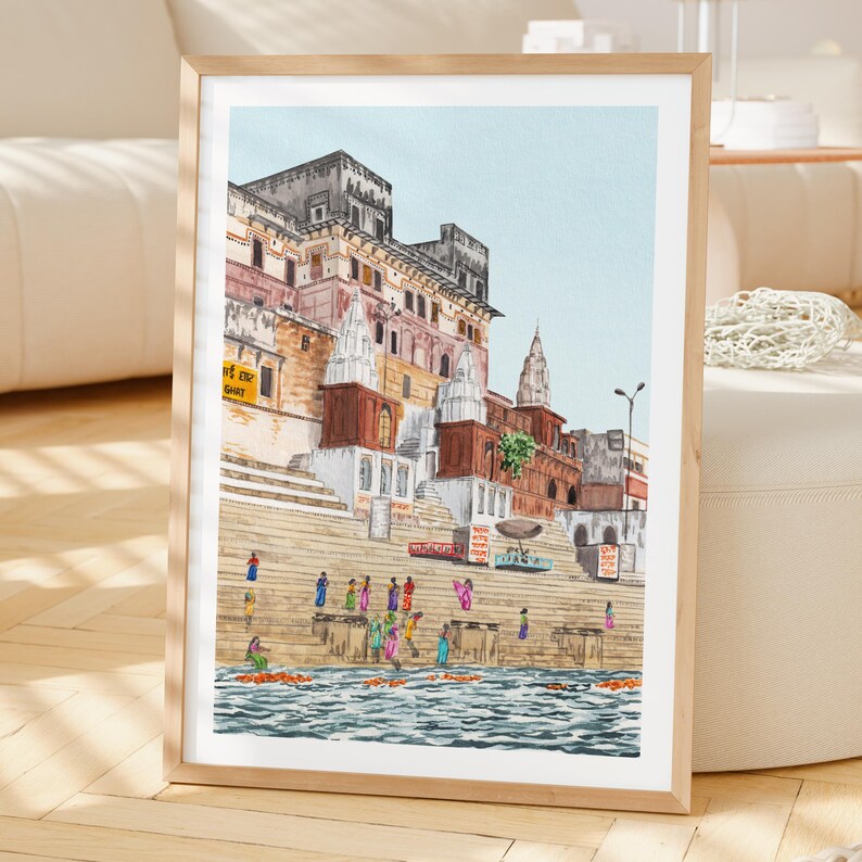 Varanasi Watercolor Print, India Wall Art, Varanasi Cityscape Painting ...