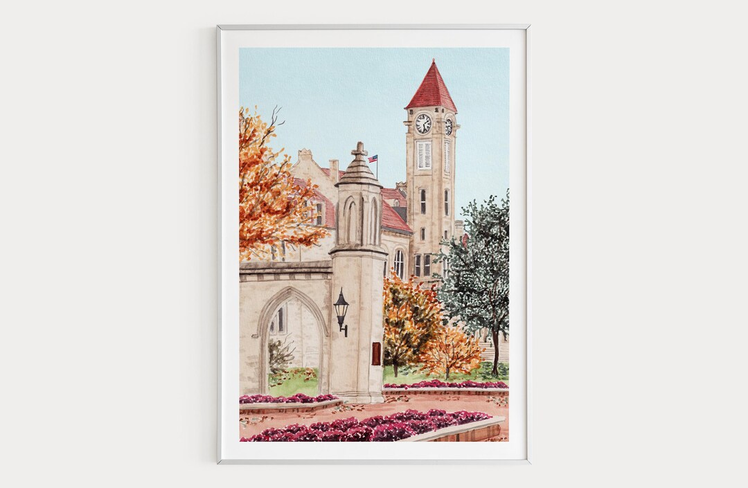 Bloomington Watercolor Print, Indiana Wall Art, Bloomington Cityscape ...