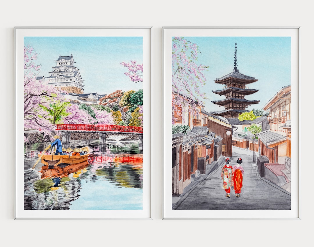 Japan Set of 2, Japan Wall Art, Japan Print, Kyoto Art, Himeji Castle ...