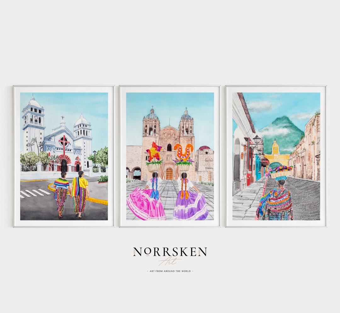 Central America Set of 3 Watercolor Prints, Mexico Wall Art, Antigua ...