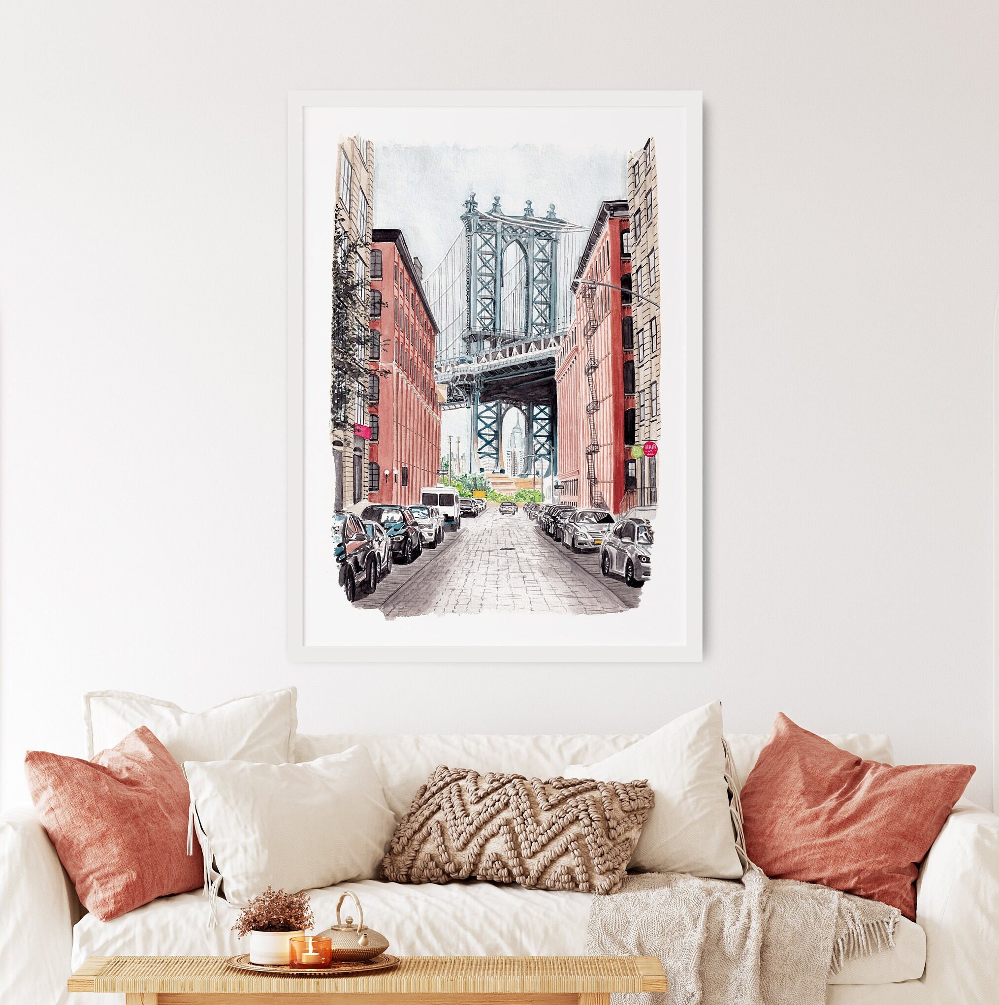 Manhattan Bridge Print, New York Wall Art, Manhattan Print, Watercolor ...