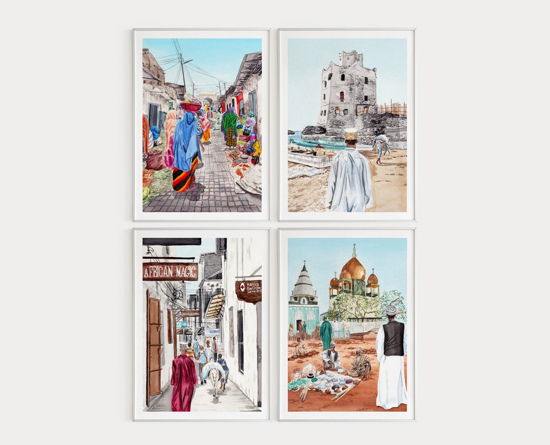 East Africa Set of 4 Watercolor Prints, Africa Wall Art, Traditional ...