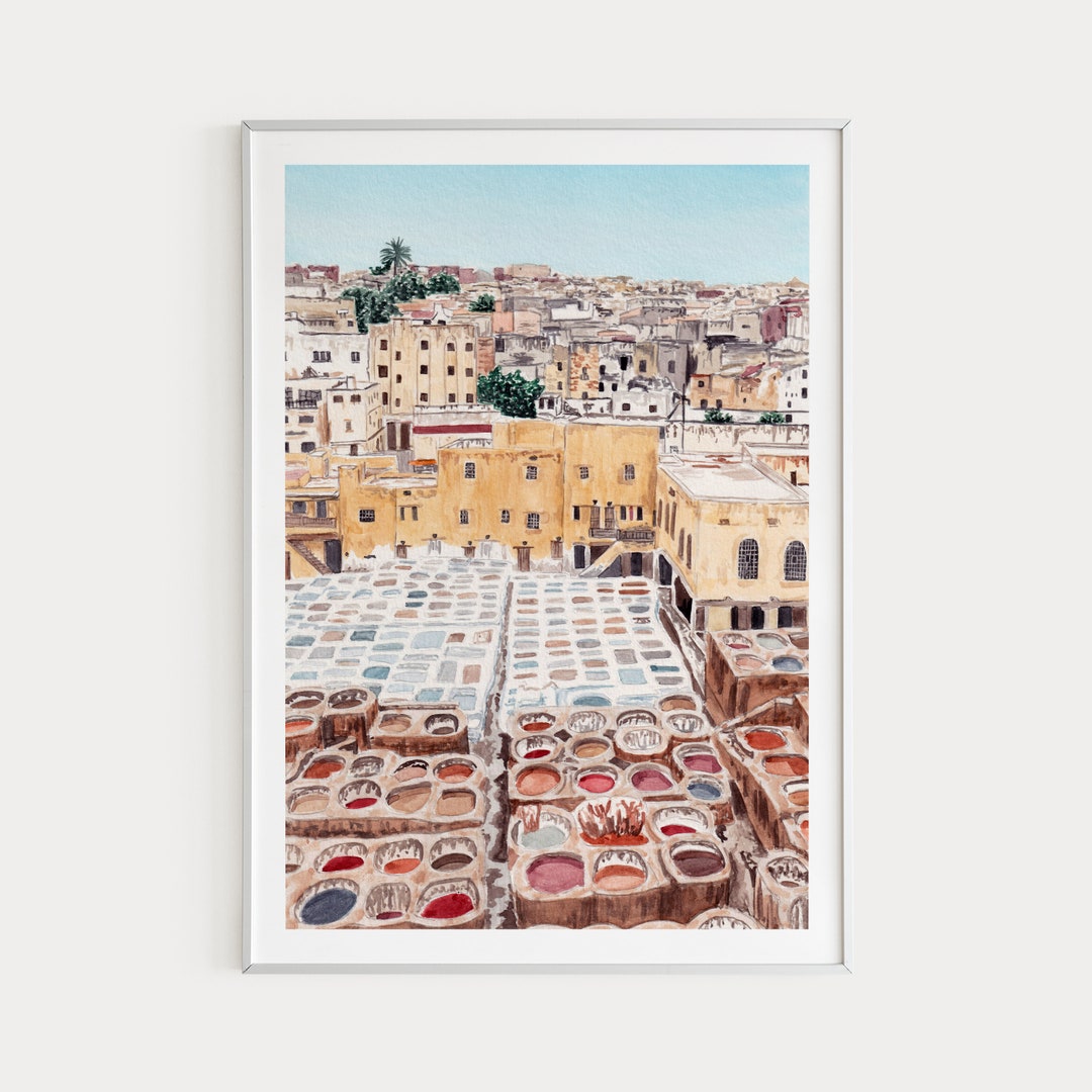 Fez Print, Morocco Wall Art, Fez Tannery, Watercolor Print, Morocco Art ...