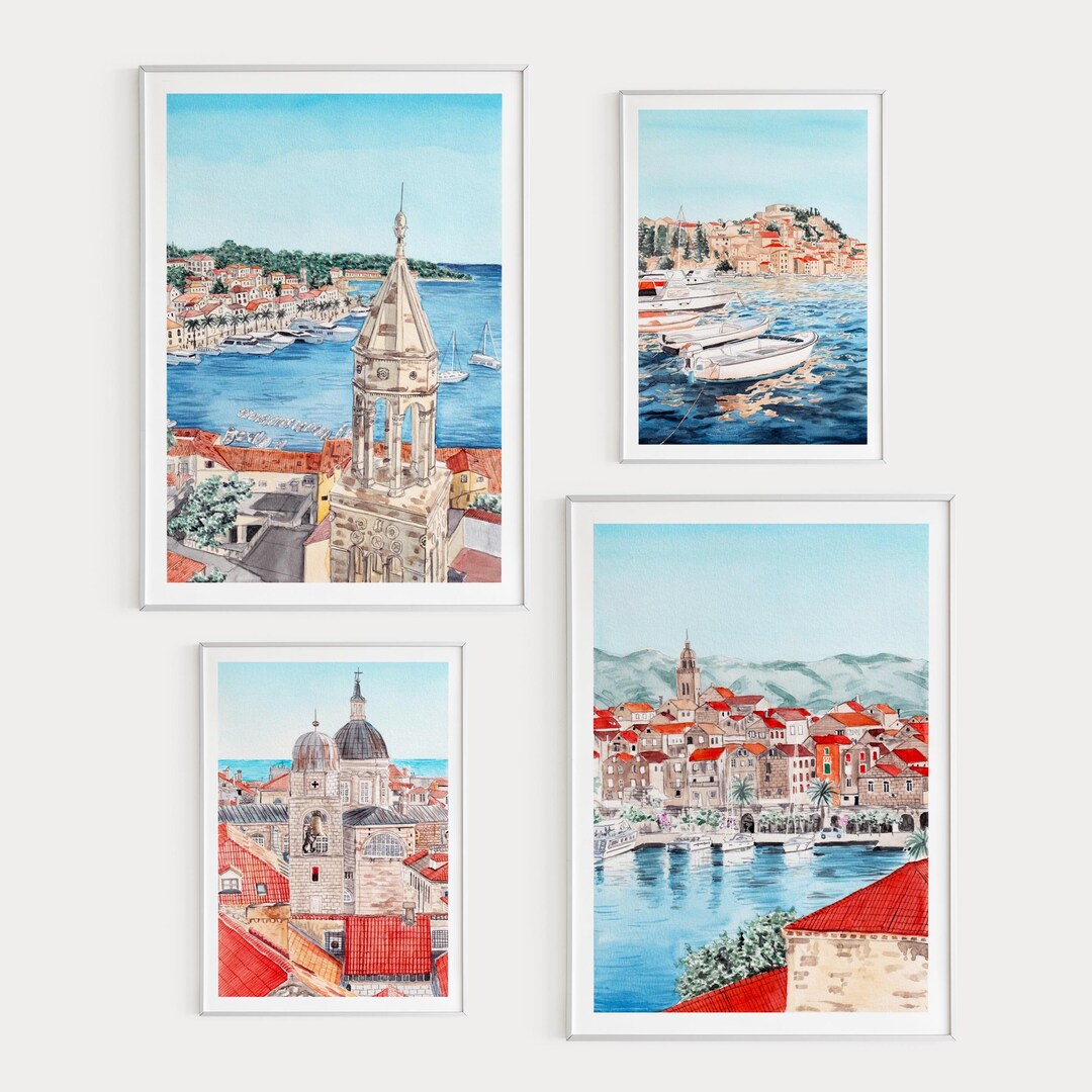 Croatia Set of 4, Croatian Landscapes, Korcula Print, Sibenik Art ...