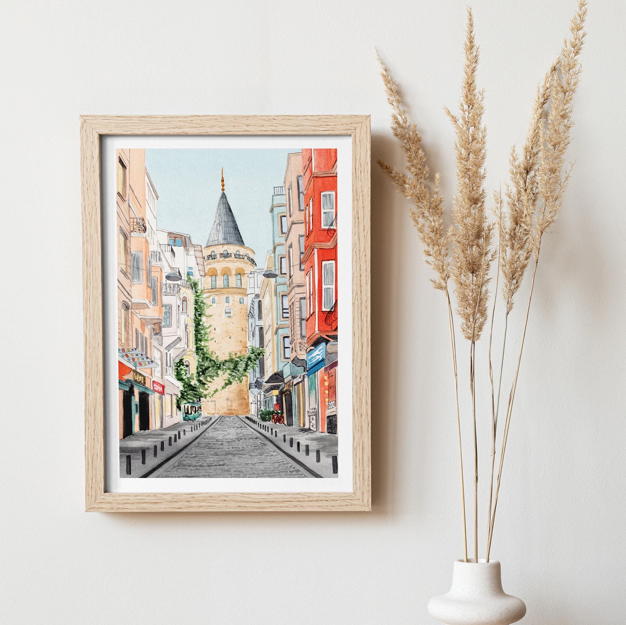 Galata Tower Print, Turkey Wall Art, Watercolor Print, Istanbul ...