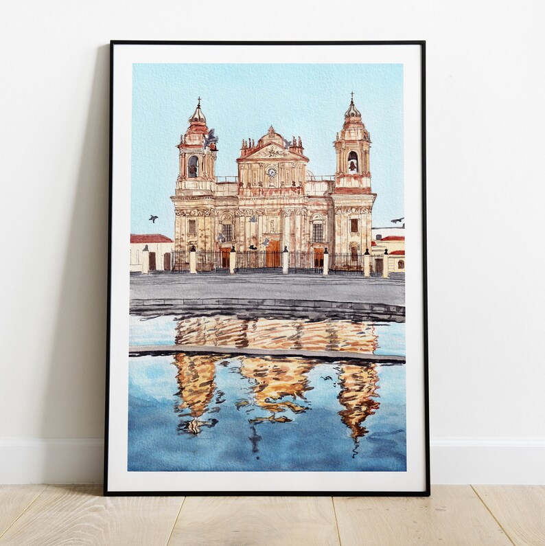 Guatemala Metropolitan Cathedral Watercolor Print, Guatemala Cityscape ...