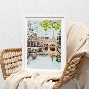 Bath City Print, England Wall Art, Watercolor Painting, Bath Cityscape ...
