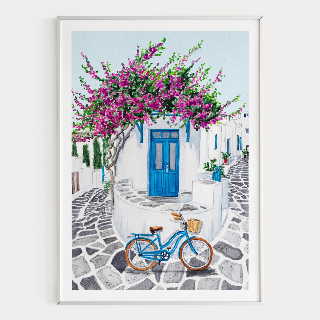 Paros Watercolor Print, Greece Wall Art, Paros Island Landscape ...