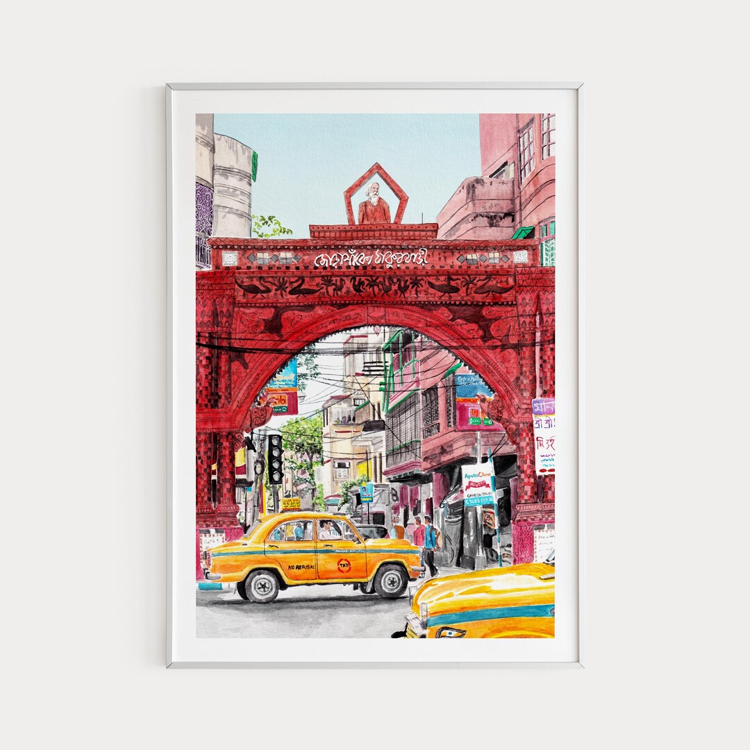 Kolkata Print, India Wall Art, Watercolor Print, Kolkata Cityscape ...