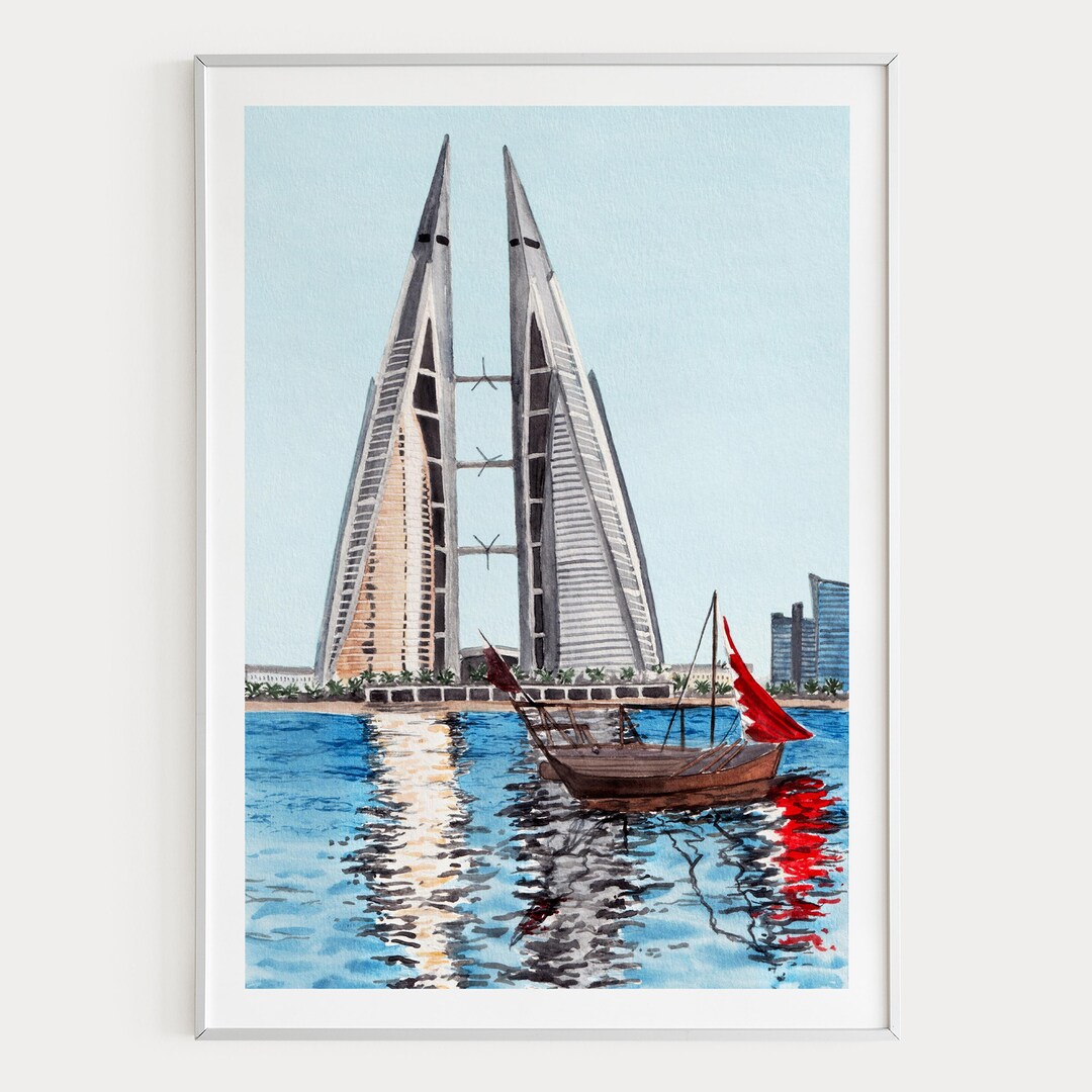 Manama Watercolor Print, Bahrain Wall Art, Manama Cityscape Painting ...