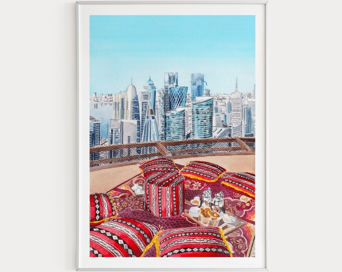 Doha Print, Qatar Wall Art, Middle East Print, Doha Cityscape, Qatar ...