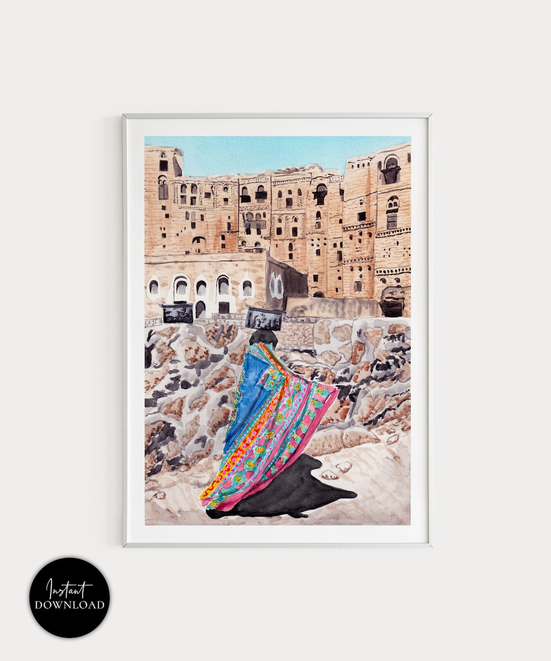 Yemen Print Hababa Cityscape Yemen Wall Art Watercolor - Etsy