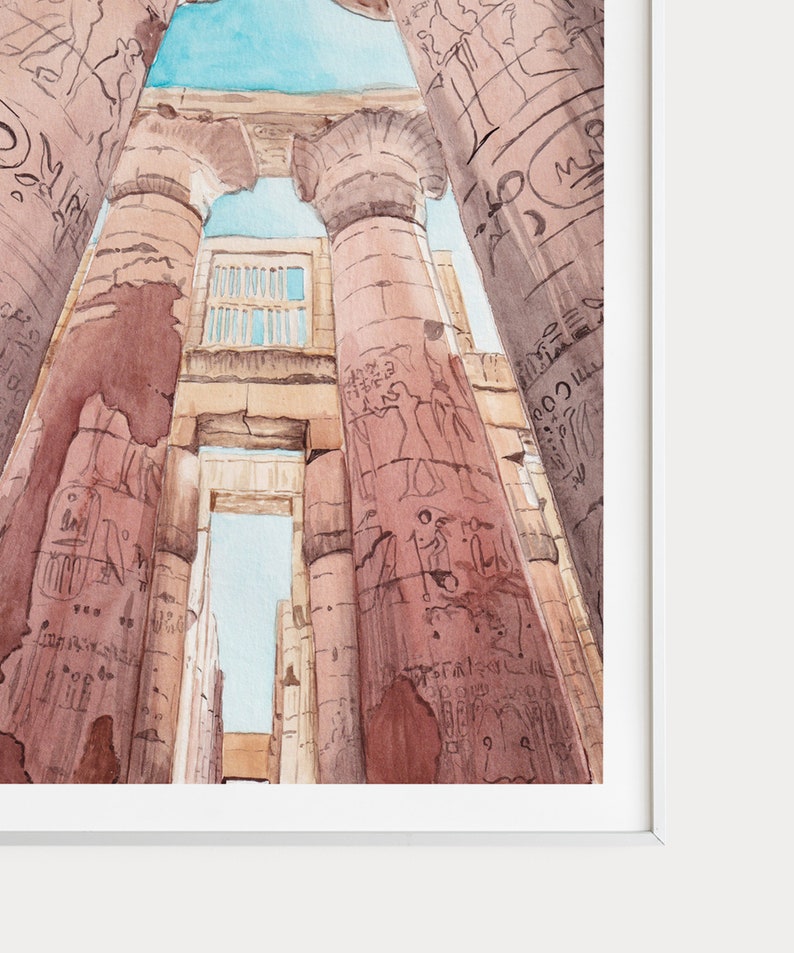 Karnak Temple Print, Egypt Wall Art, Karnak Watercolor Art, Egypt ...