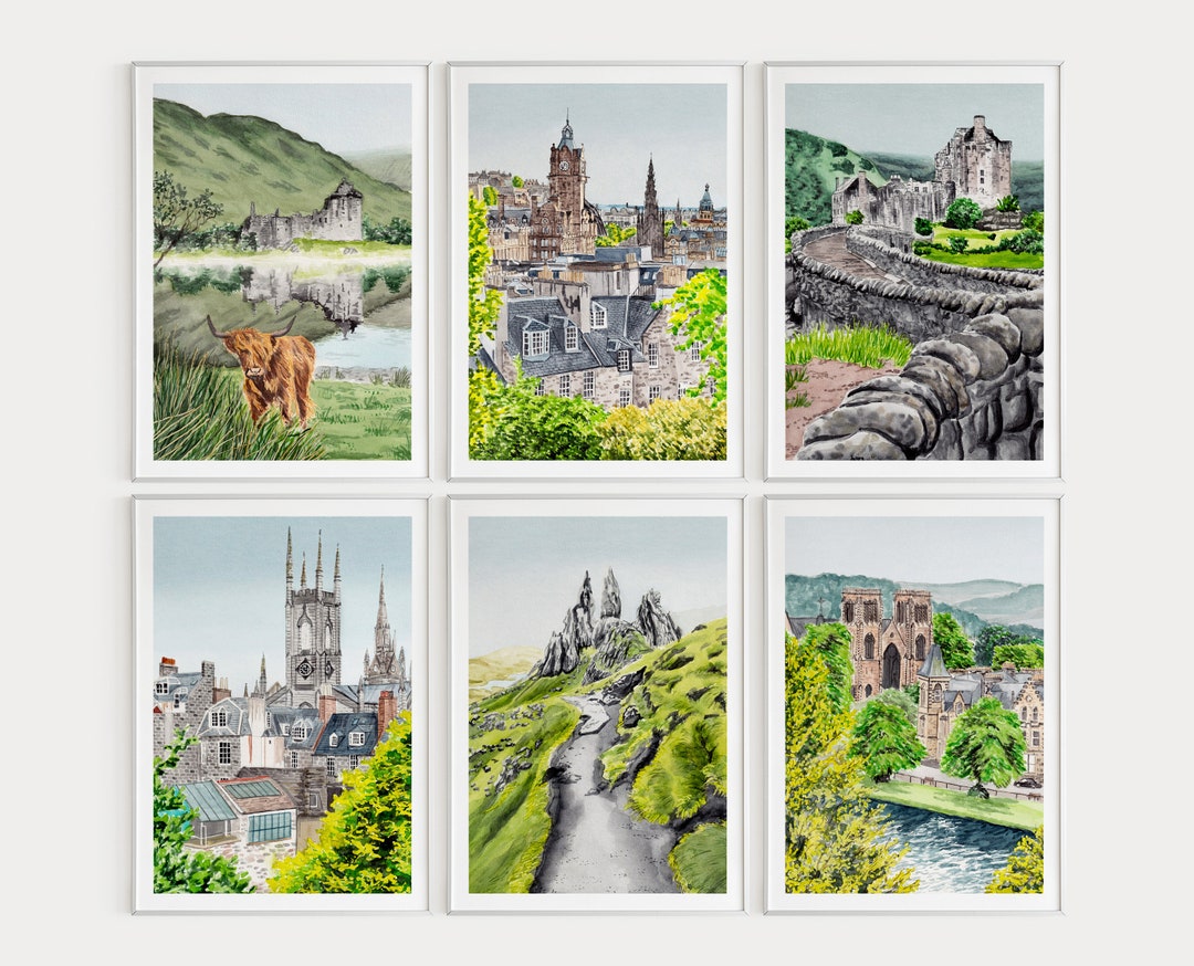 Scotland Set of 6 Watercolor Prints, Scotland Wall Art, Gallery Wall ...