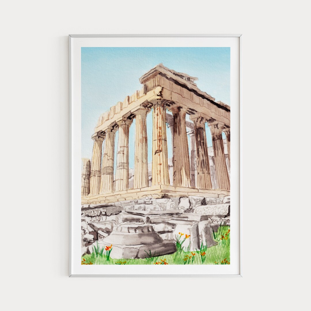 Parthenon Print, Greece Wall Art, Watercolor Print, Athens Painting ...