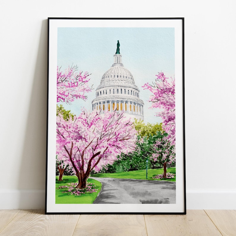 US Capitol Print, Washington DC Wall Art, Watercolor Print, Washington ...
