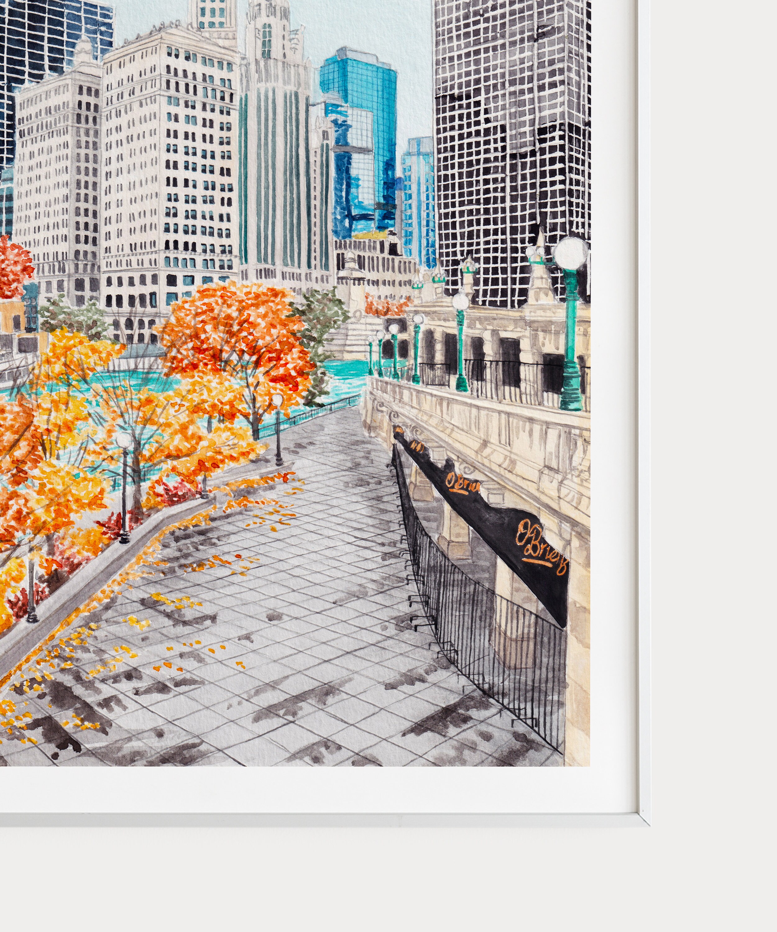 Chicago Print, Riverwalk Art Print, Chicago Wall Art, Watercolor Print ...