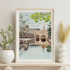 Bath City Print, England Wall Art, Watercolor Painting, Bath Cityscape ...