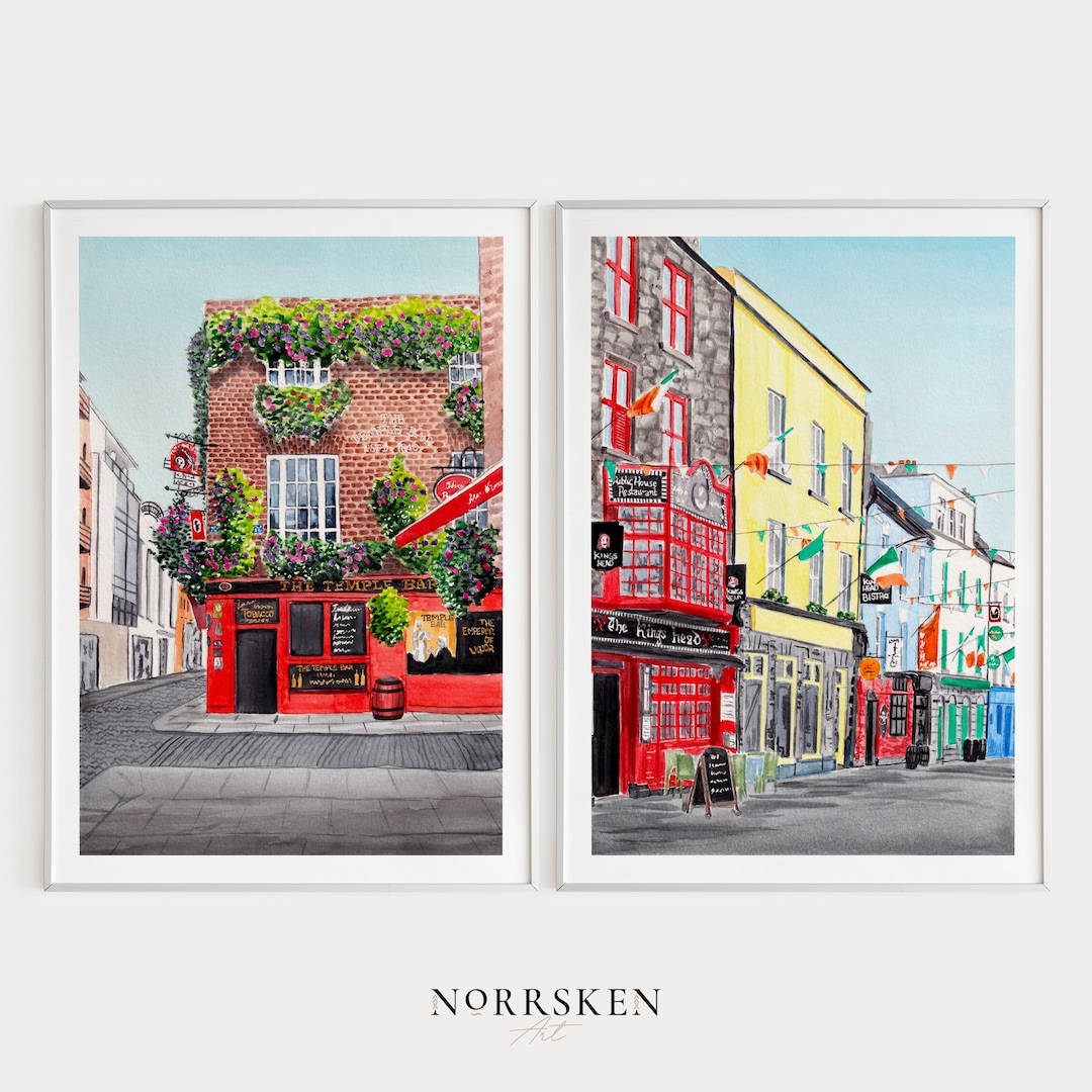 Ireland Wall Art Set of 2, Ireland Watercolor Prints, Dublin & Galway ...
