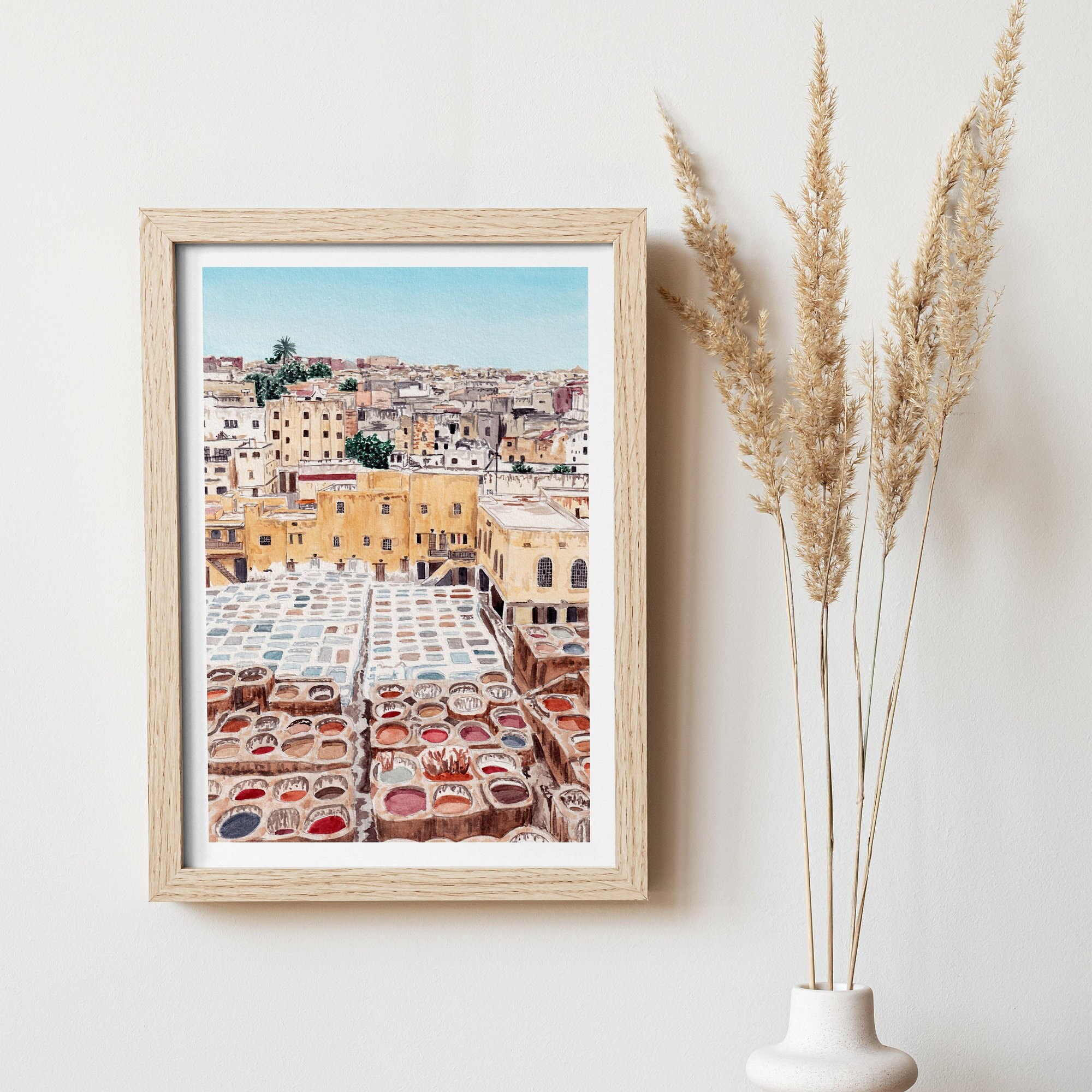 Fez Print, Morocco Wall Art, Fez Tannery, Watercolor Print, Morocco Art ...