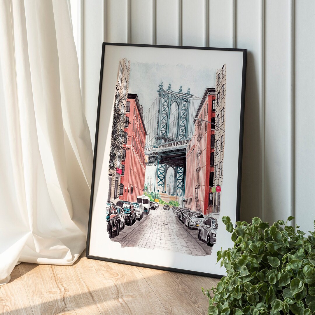 Manhattan Bridge Print, New York Wall Art, Manhattan Print, Watercolor ...