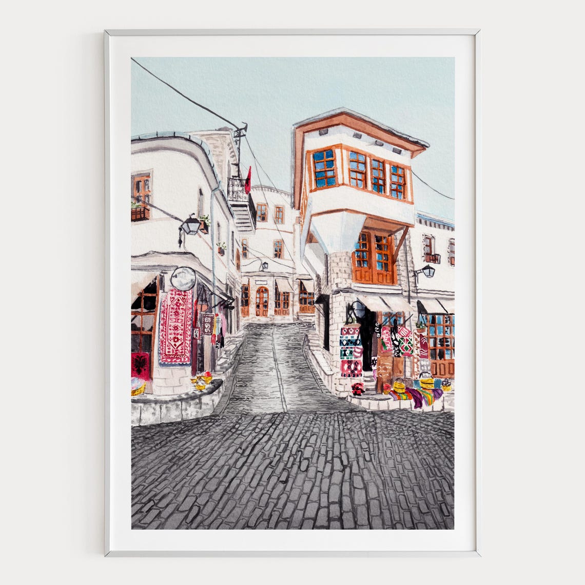 Gjirokastra Watercolor Print, Albania Wall Art, Gjirokastra Cityscape ...