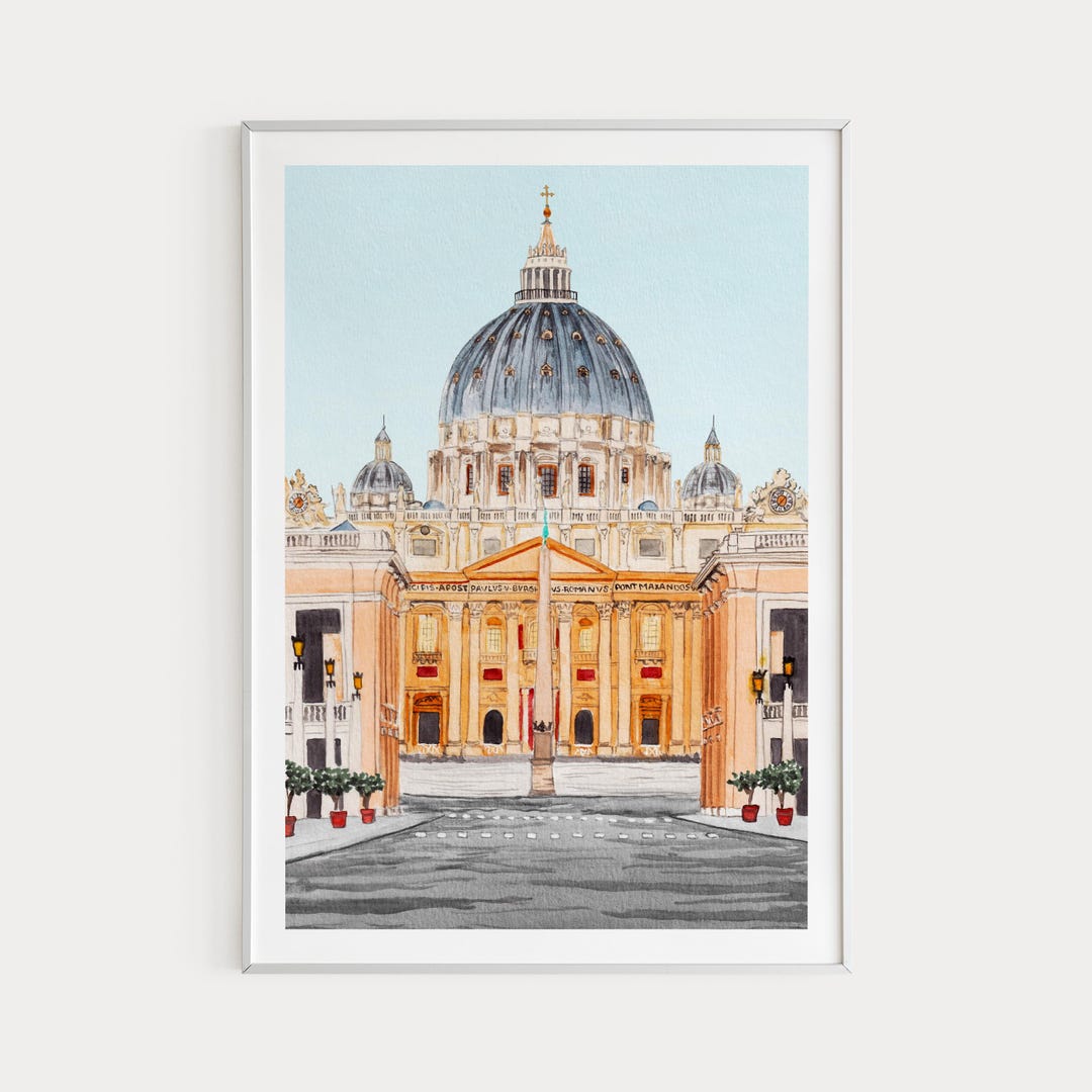 Vatican City Print, Watercolor Art, St. Peter's Basilica Painting ...