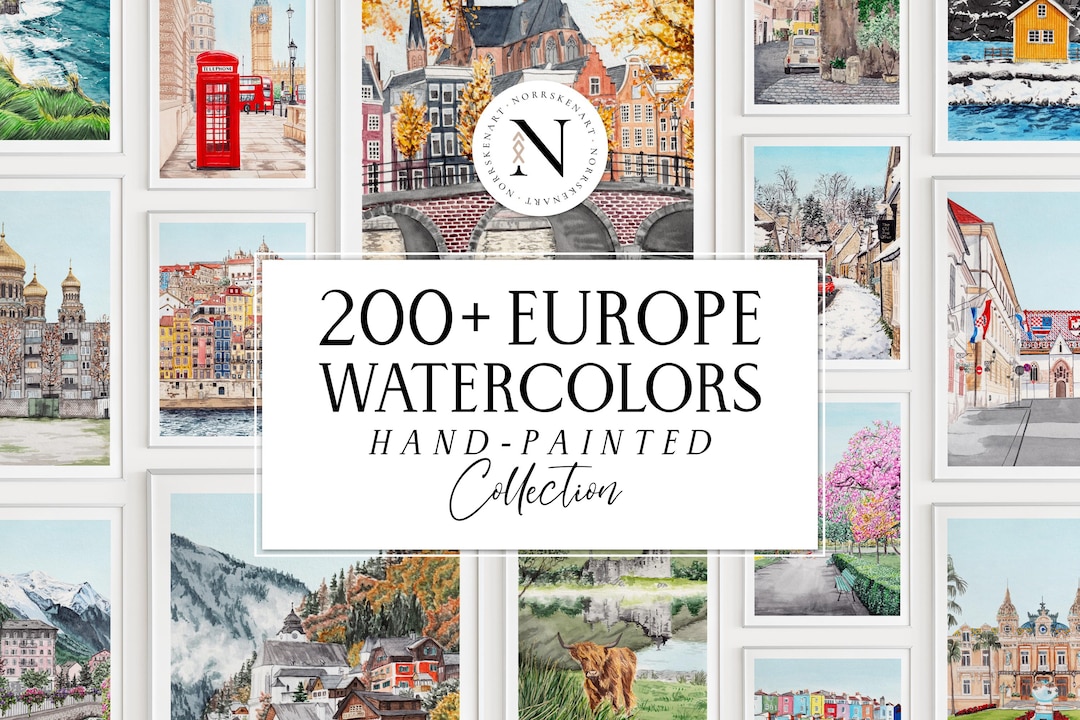 200+ Watercolor Wall Art Prints Bundle, European Landscapes ...