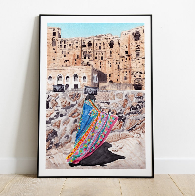 Yemen Print Hababa Cityscape Yemen Wall Art Watercolor - Etsy