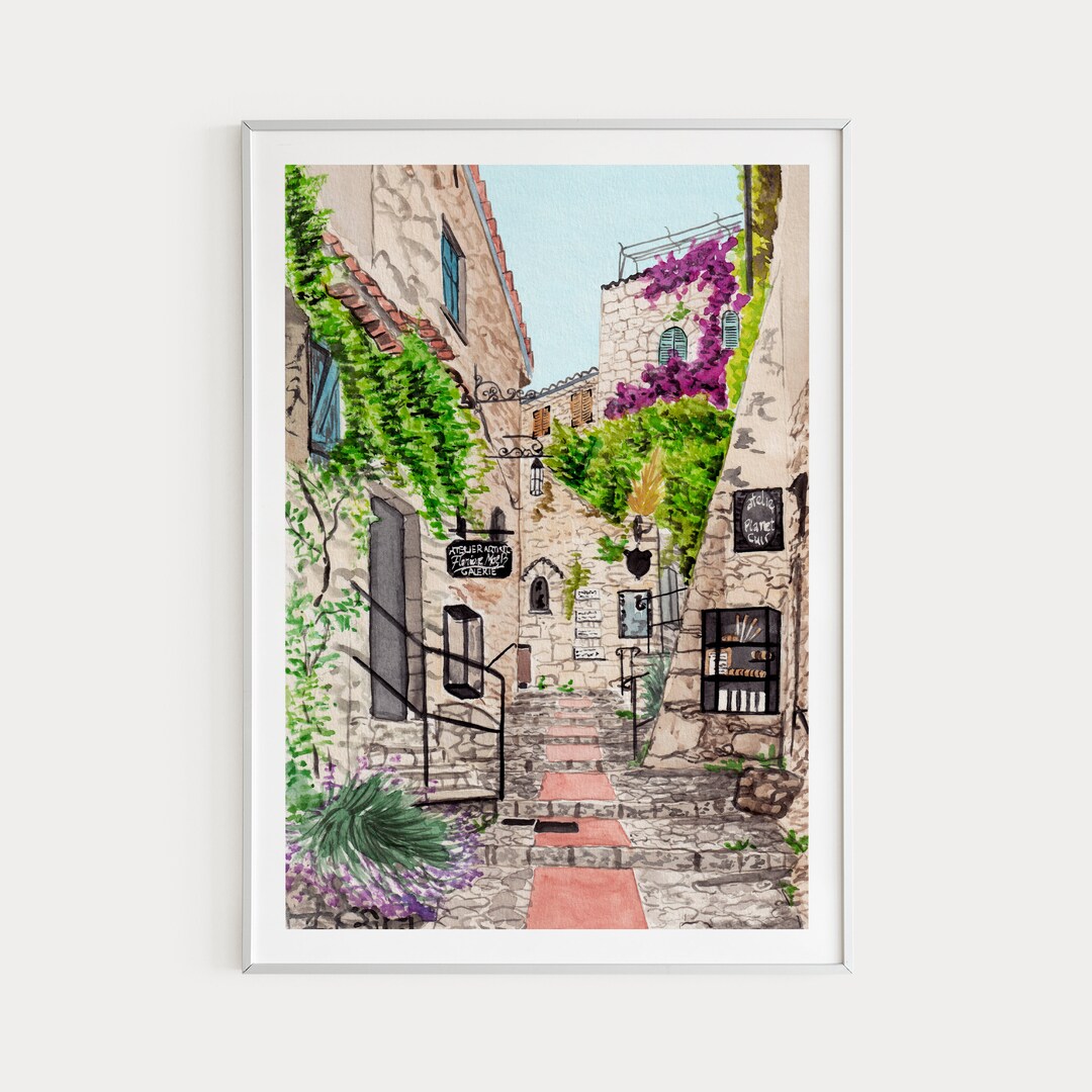 Eze Print, Cote D'azur Art, Watercolor Print, France Wall Art, Eze ...