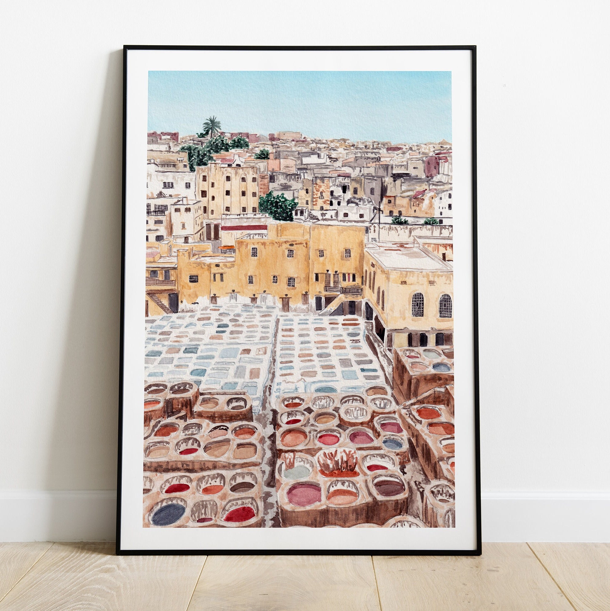 Fez Print, Morocco Wall Art, Fez Tannery, Watercolor Print, Morocco Art ...