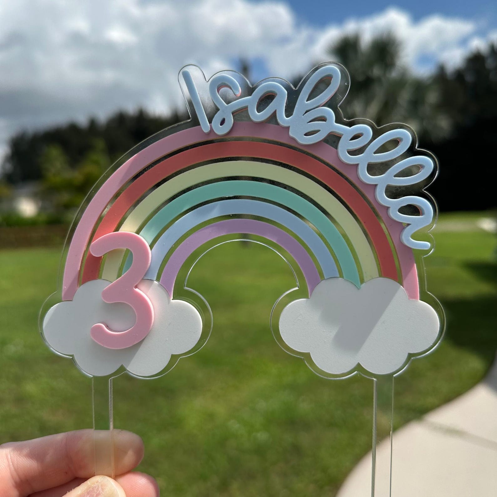 Personalized Pastel Rainbow Cake Topper for Birthdays, Baby Showers ...