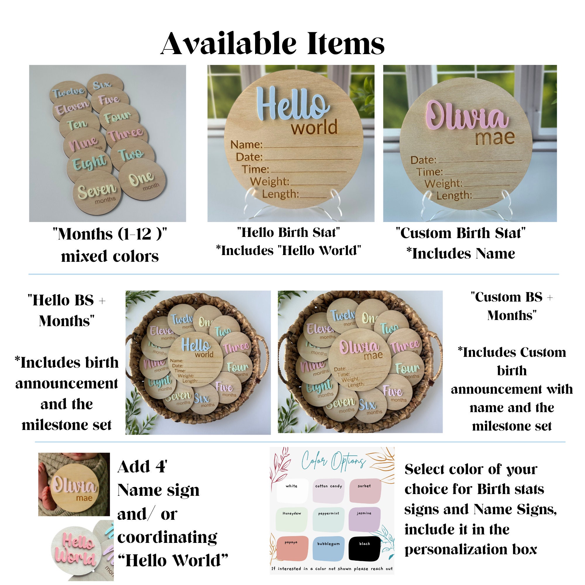 Baby Milestone Cards & Birth Stats Sign: Pastel Wood Gift Set - Etsy