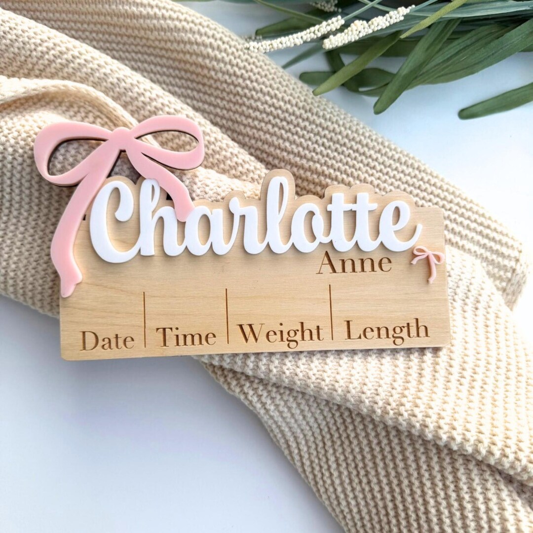 Personalized Baby Birth Stats Sign: 3D Acrylic Name, Wood Keepsake - Etsy