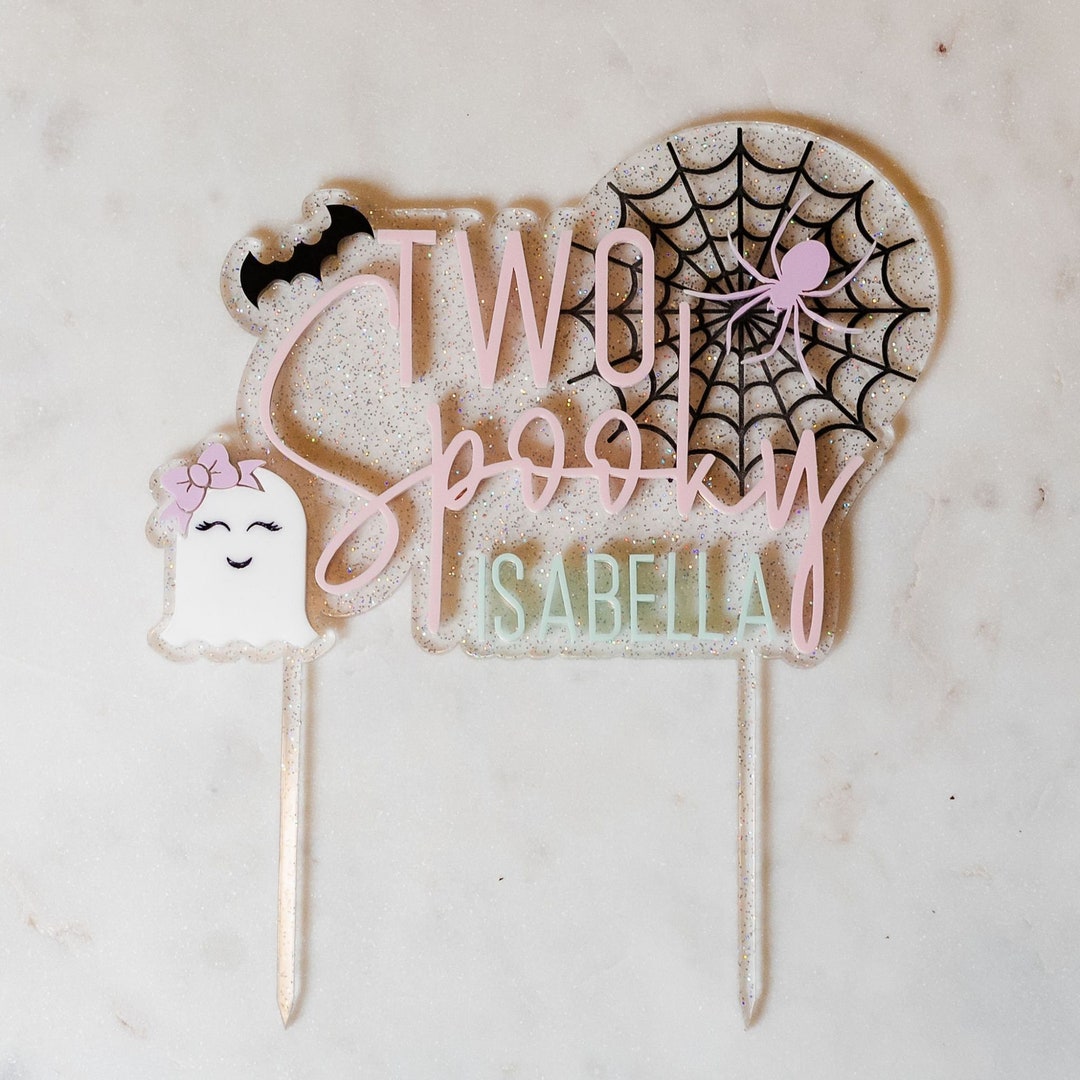 Two Spooky Birthday Cake Topper, Acrylic Cake Topper, Pastel Halloween ...