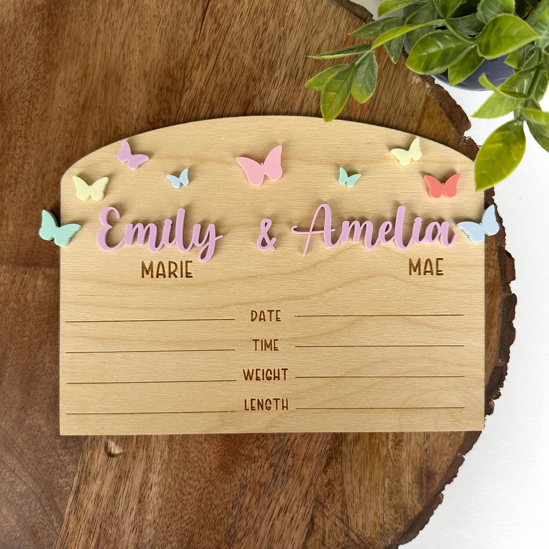 Twin Birth Announcement Sign, Customizable Newborn Keepsake, Perfect ...