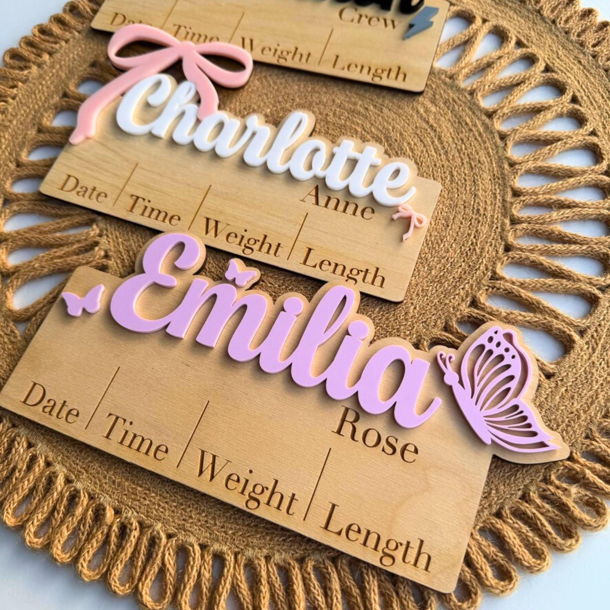 Personalized Baby Birth Stats Sign: 3D Acrylic Name, Wood Keepsake - Etsy