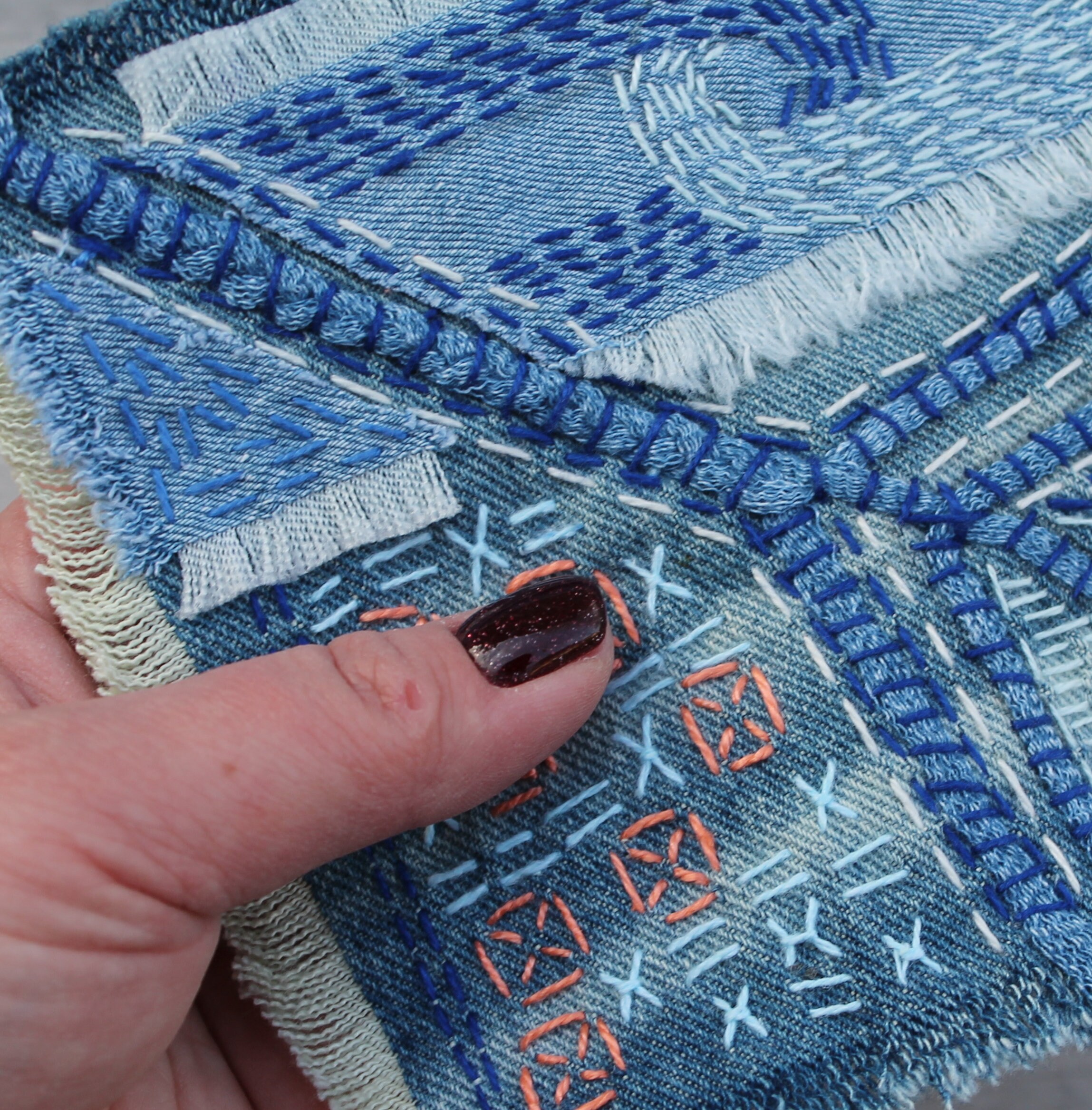 Indigo Blue Denim Boro Patch Visible Mending Sashiko Stitching Upcycled ...