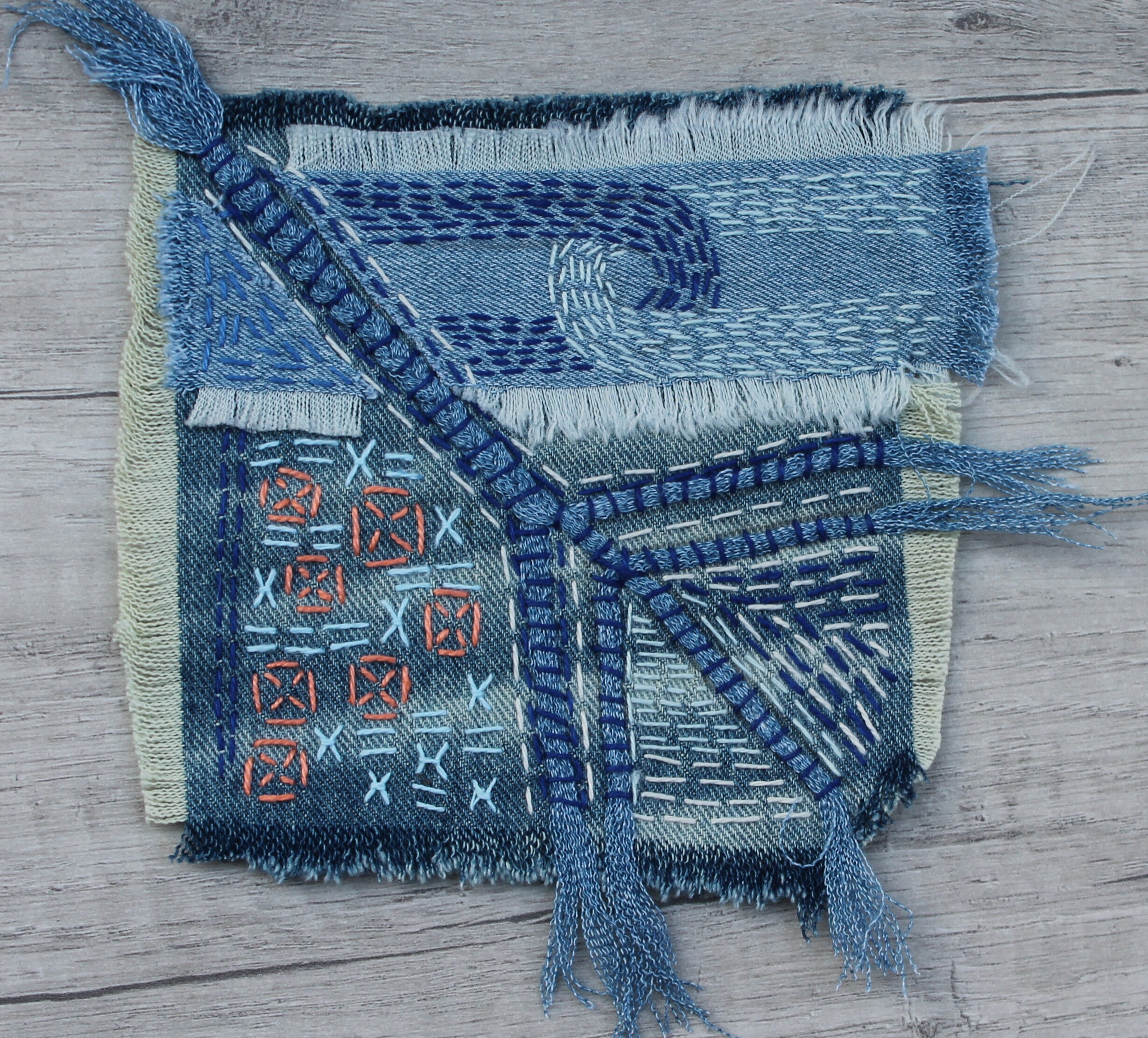 Indigo Blue Denim Boro Patch Visible Mending Sashiko Stitching Upcycled ...